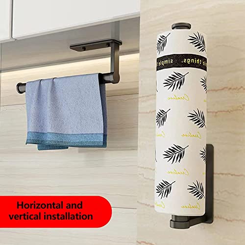 Paper Towel Holder, Aheucndg Wall Mount Paper Towel Holder, for Kitchen or Bathroom Self-Adhesive or Drill Mounting Paper Roll Holder (Black 1Pack)