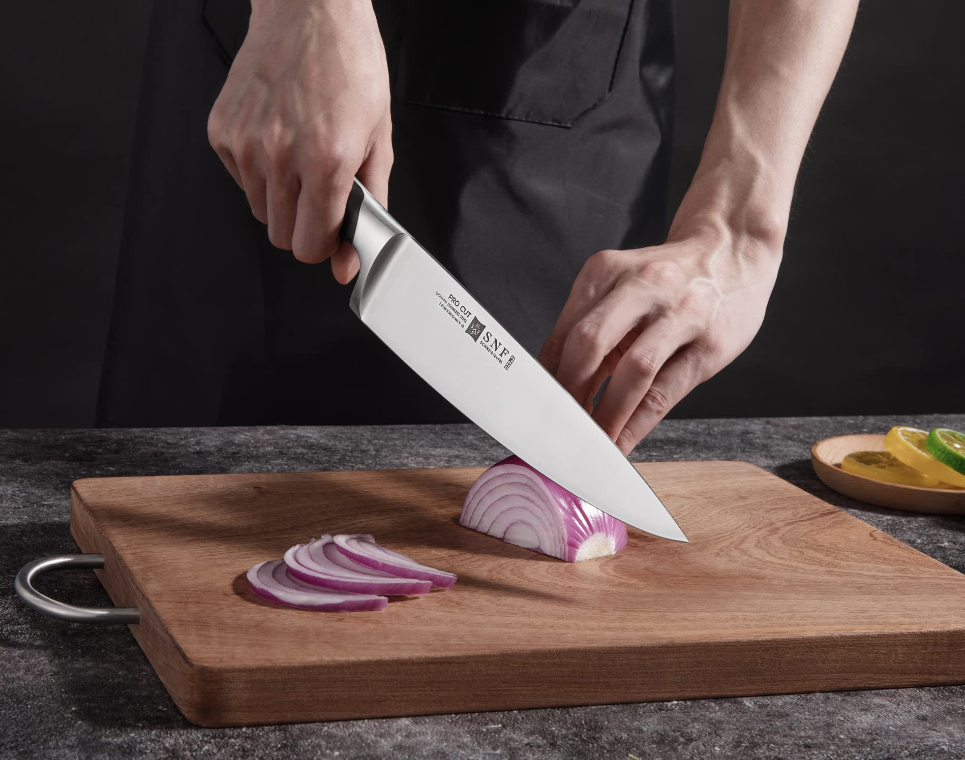 SNFSchneidteufel Pro Cut Forged 8 Inch Chef Knife - X50CrMoV15 Stainless Steel Chefs Knife with Black Ergonomic Handle - 8" inch Chef Knife - Ideal Kitchen Gadgets and Essentials