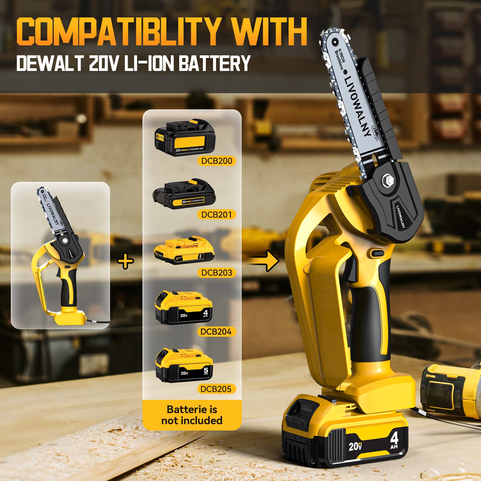 Mini chainsaw for DeWalt 20V battery: cordless electric chain saw - handheld 6 inch pruning tool(no battery)