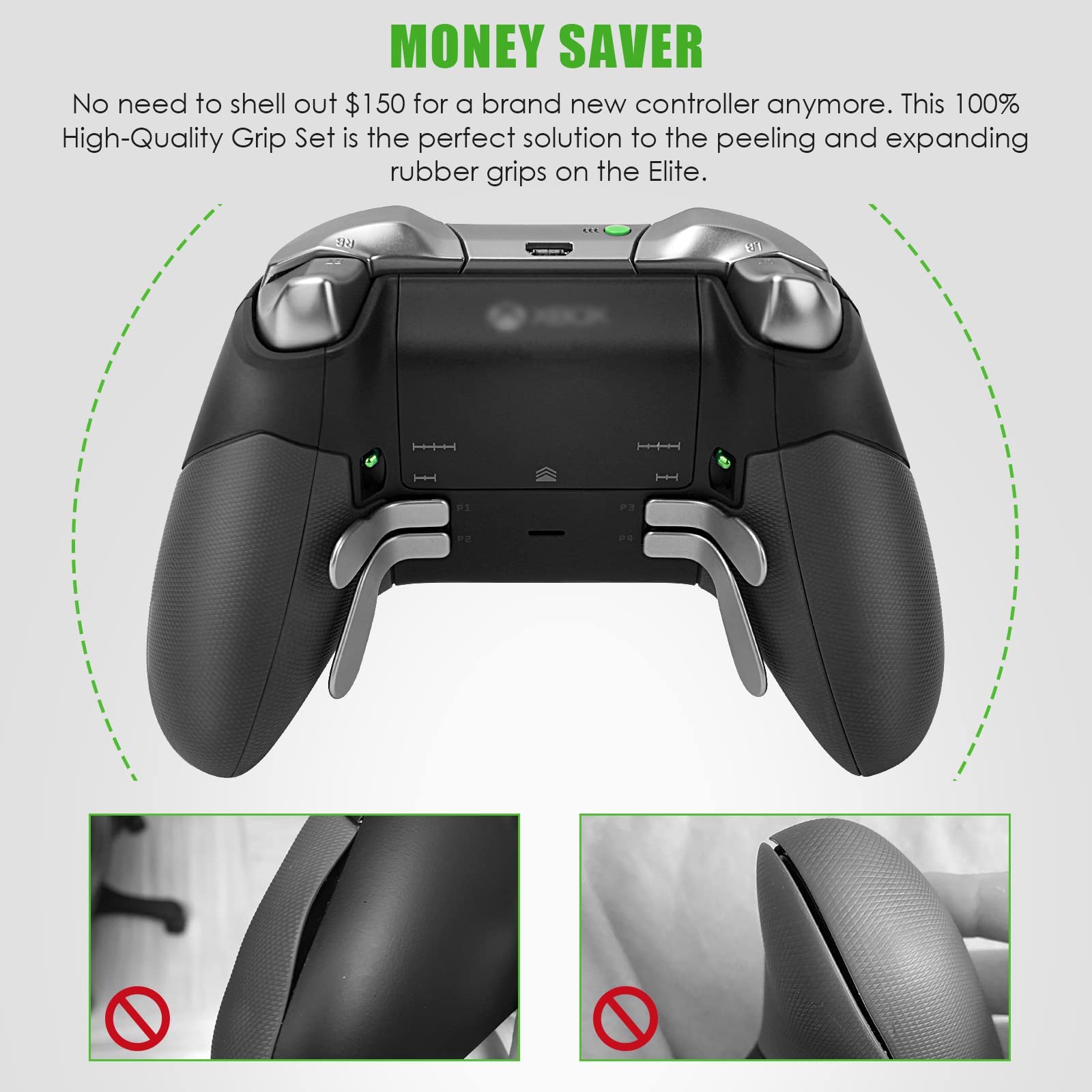 TOMSIN Rubberized Grips for Xbox Elite Controller, Replacement Left Right Rubber Back Panels Shell Parts