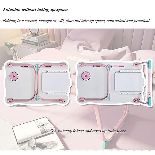 Laptop Bed Desk, Portable Foldable Laptop Bed Table with Storage Drawer and Cup Holder, Foldable Lap Trays for Eating, Writing, Reading and Working (Size: 60×40cm) (Pink