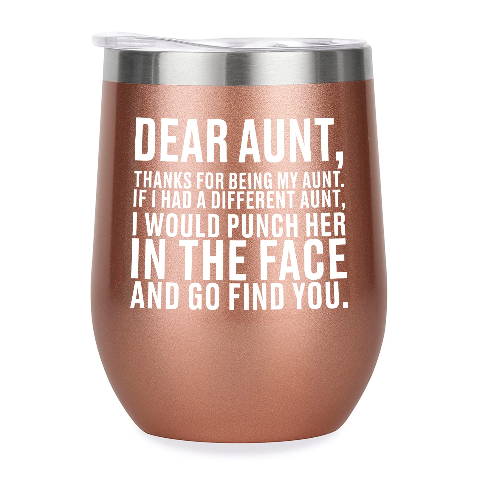 Mother's Day Aunt Gifts from Niece/Nephew, Best Aunt Ever Gifts, Birthday Gifts for Aunt, Funny Thanksgiving Christmas Gifts for Aunt, Auntie - 12oz Stainless Steel Insulated Wine Tumbler (Rose Gold)