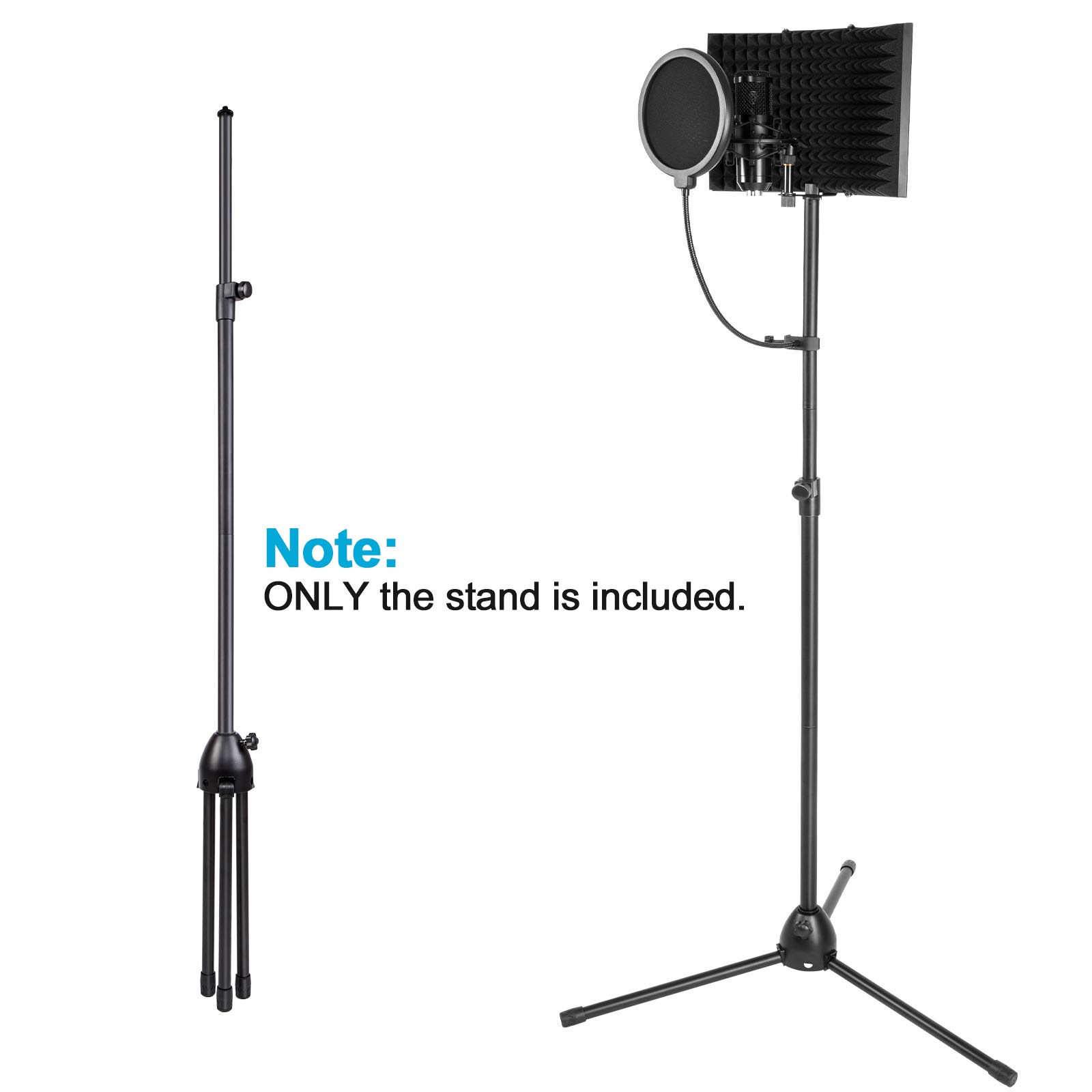 Microphone Stand, AGPTEK Condenser Microphone Stand with Non-Slip Feet, Adjustable Height & Foldable Design, 33.46-68.9 inches, Suitable for Supporting Acoustic Isolation Shield in Studio (Black)