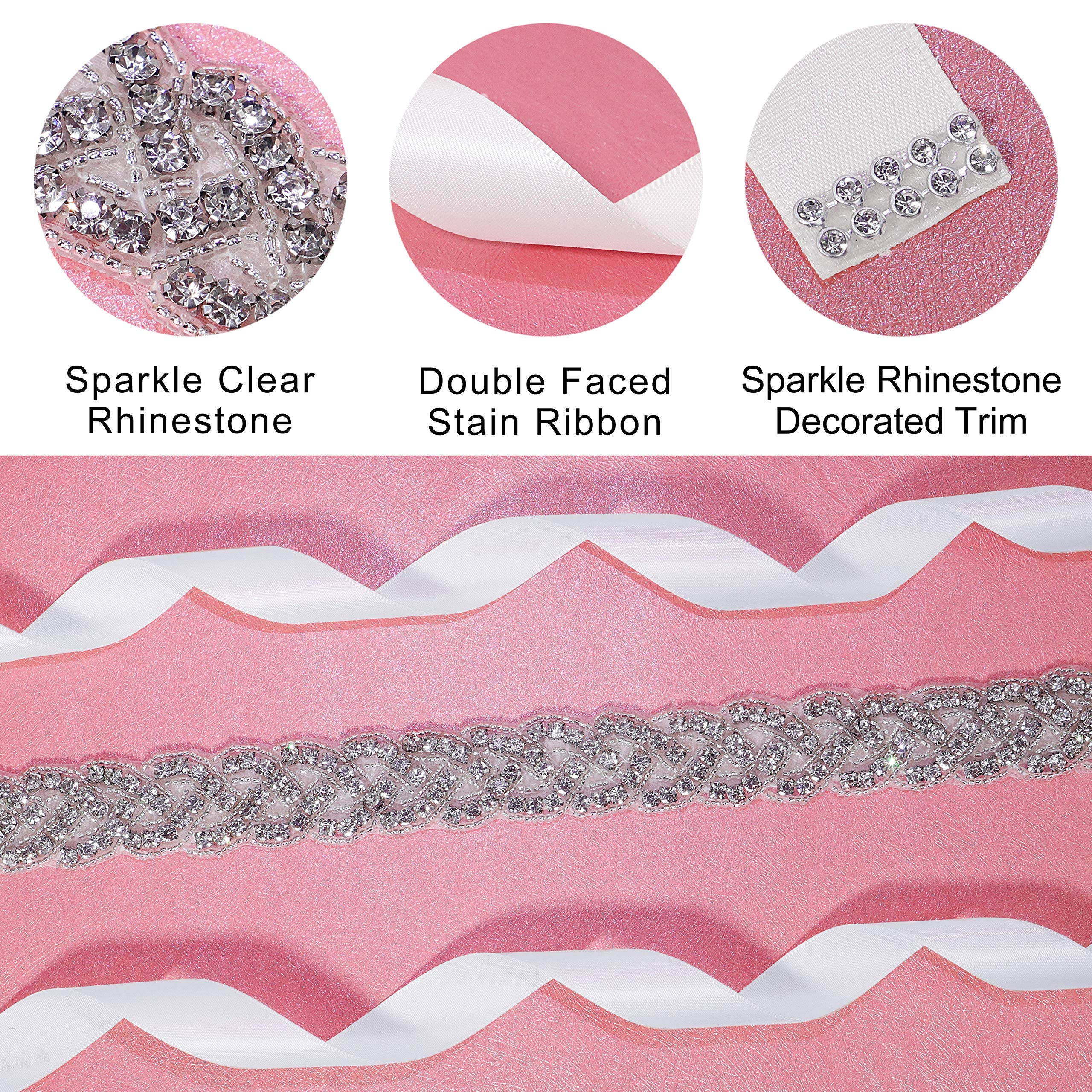 Lovful Handmade Bridal Belt, Rhinestone Wedding Dress Belts, Ribbon Crystal Sash for Women,White