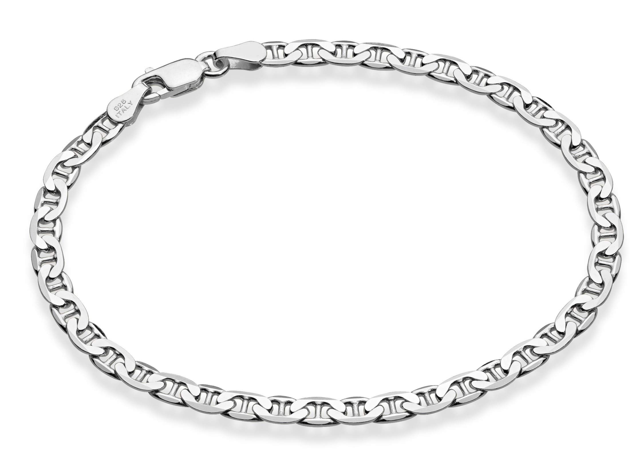 Miabella 925 Sterling Silver Italian 3mm, 4mm Solid Diamond-Cut Mariner Link Chain Anklet Ankle Bracelet for Women, Made in Italy (Width 4mm, Length 10 Inches)