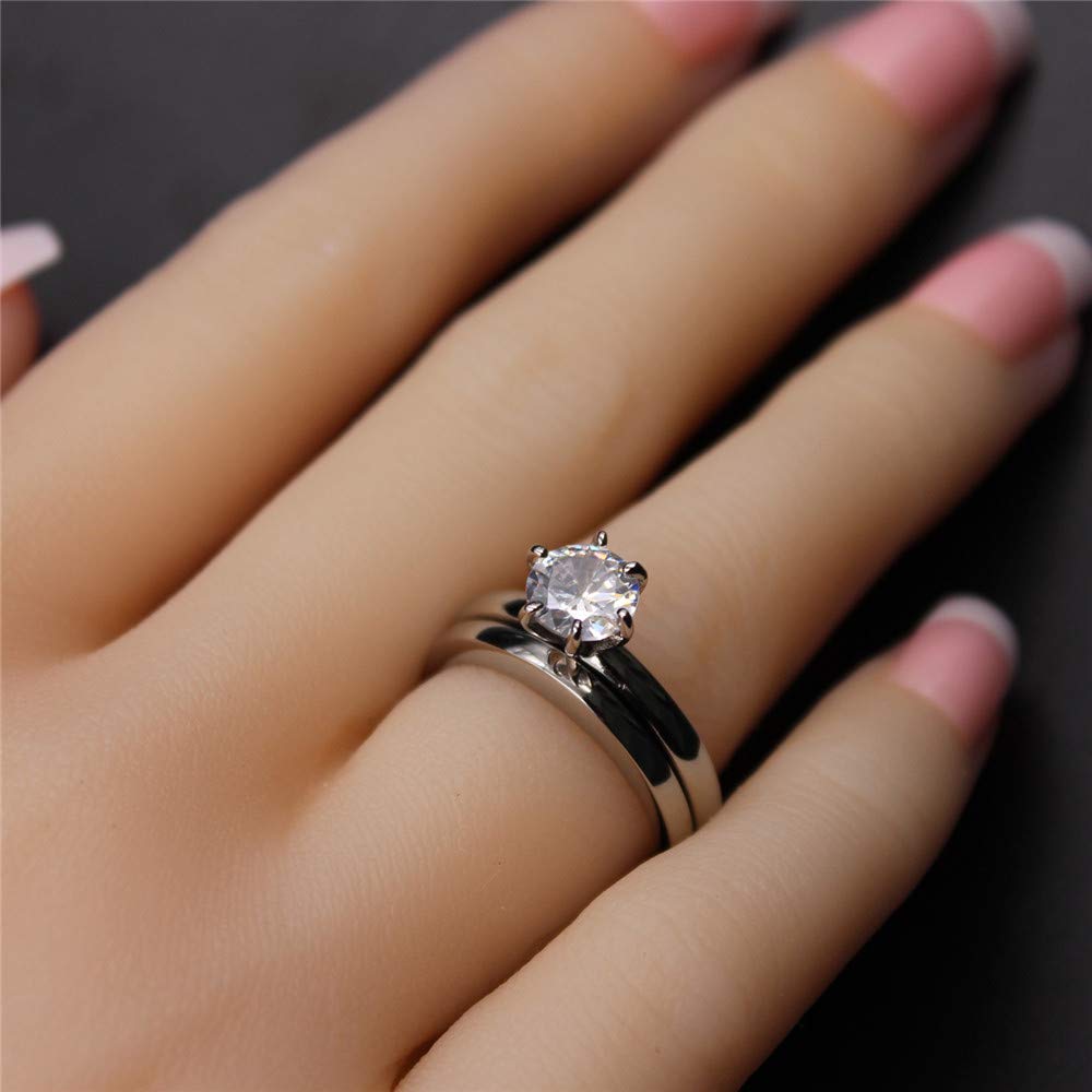 MABELLA Stainless Steel Cubic Zirconia Round Cut Classic Women's Wedding Engagement Bridal Ring Set Size 7
