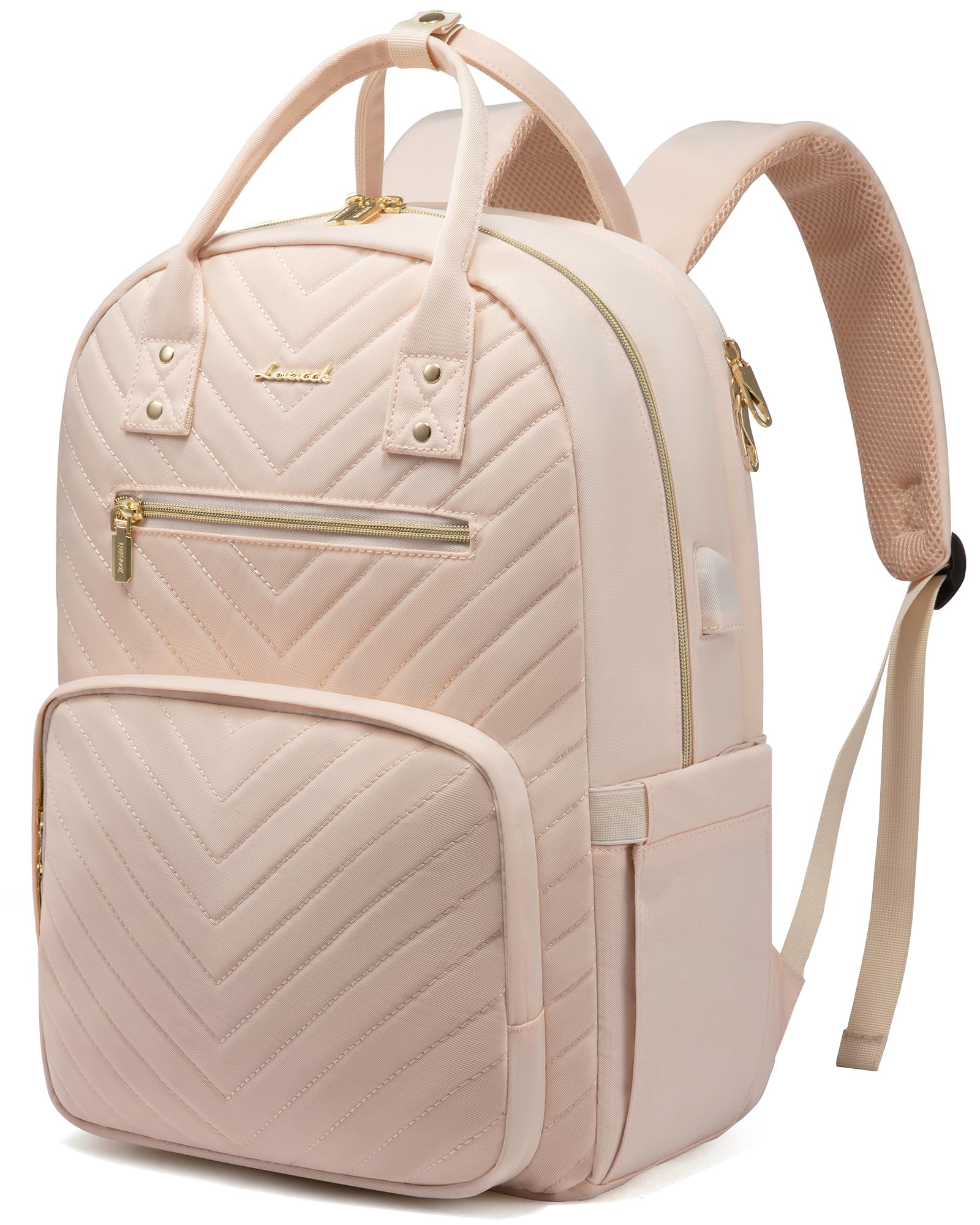 LOVEVOOK Laptop Backpack for Women, Large Capacity Travel Backpack with Luggage Strap, Stylish Women Backpack with USB Port, Waterproof Quilted Work Backpack for Business Casual Black