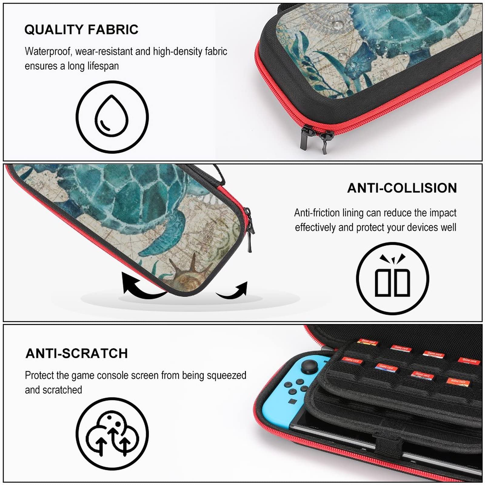 Sea Turtle Switch Carrying Case Protective Hard Shell Portable Travel Pouch with 20 Game Cartridge