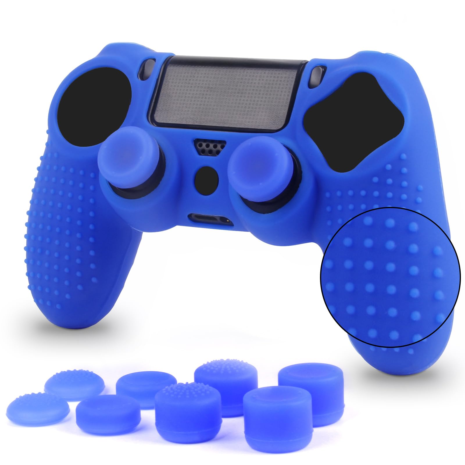 Silicone Cover Compatible with PS4 Controller, Anti-Slip Silicone Controller Skins Protector Compatible with /PS4 Slim/PS4 Pro Controller with 4 Pairs of Thumb Grips, 1Pieces Blue