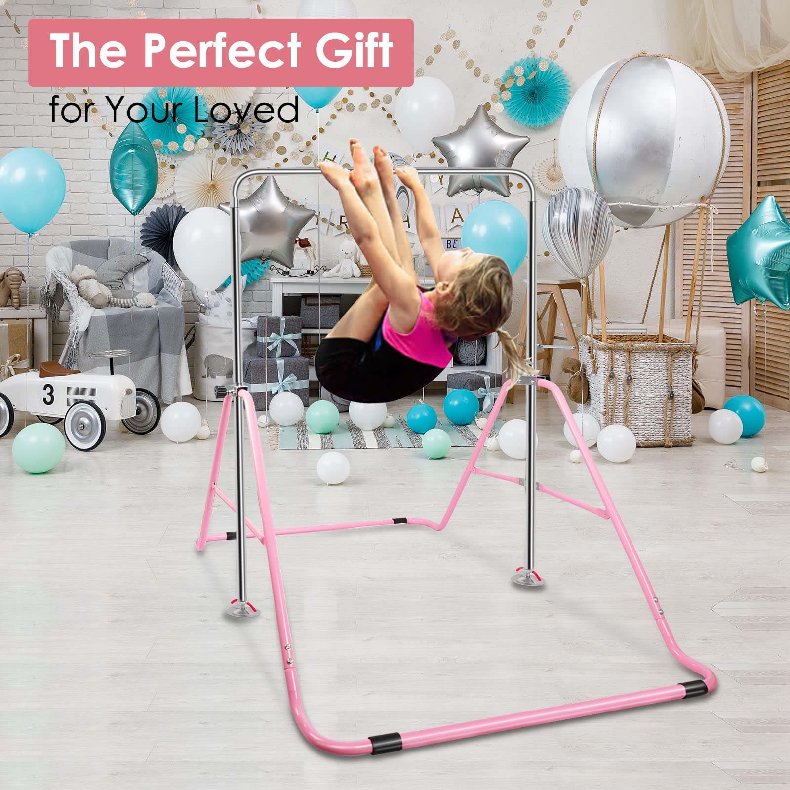ORIENGEAR Gymnastics Bar Kids Expandable,Adjustable Height Folding Horizontal Bars for Children,Junior Training Practice Bar Monkey Bars for Gym Climbing Tower Balance Bar