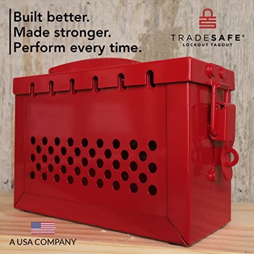 TRADESAFE Lockout Tagout Group Lock Box - Premium LOTO Group Box, 18 Gauge Steel Lockout Box, Red Lock Box for OSHA Compliant Group LOTO Procedures