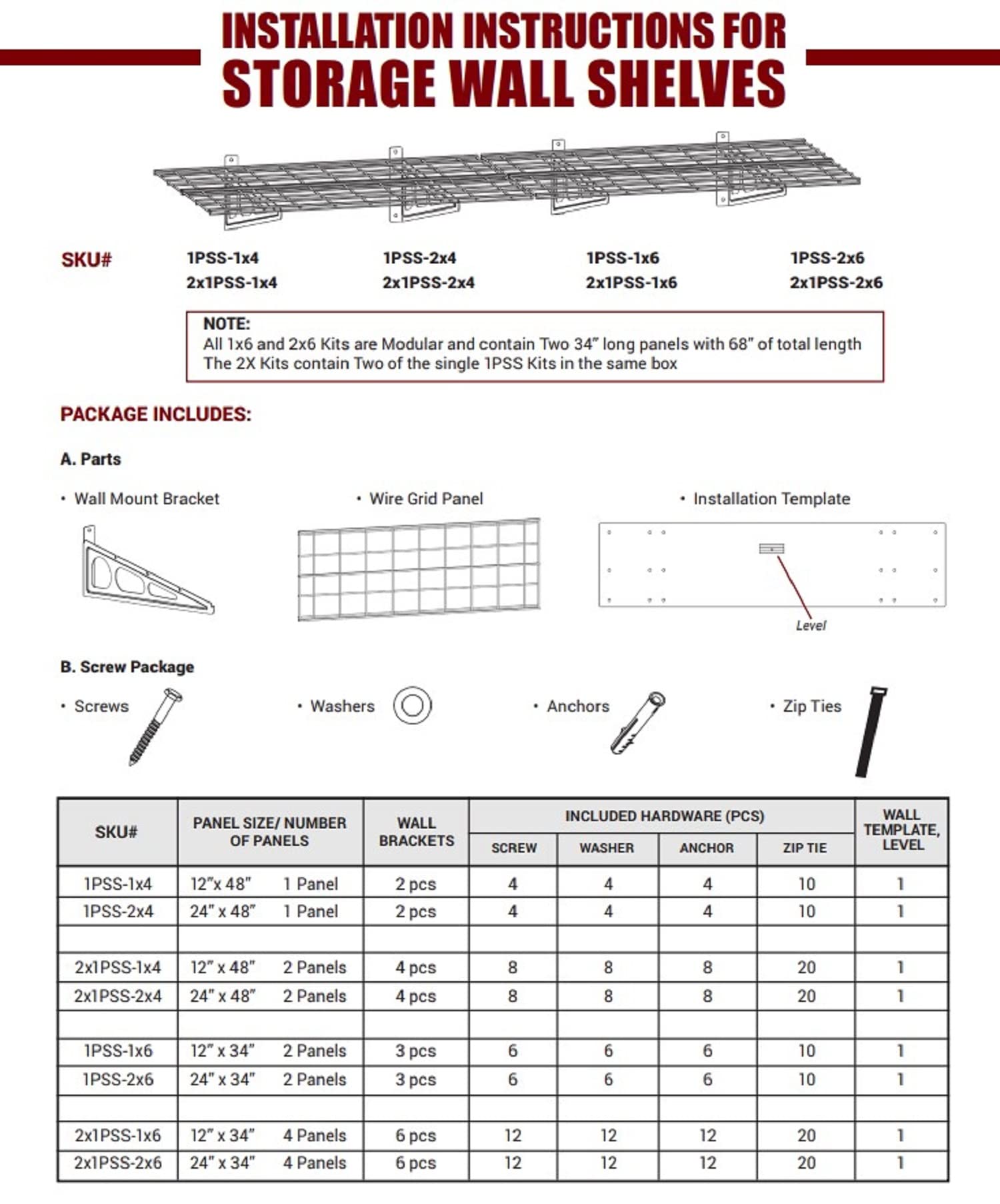 Sylvan Modular Garage Wall Shelves for Storage DIY Wall Mount Shelf with Garage Shelving Wall Mounted Kit Sturdy Garage Wall Shelving and Wall Mount Shelf Construction (Two 1'x4' Kits)