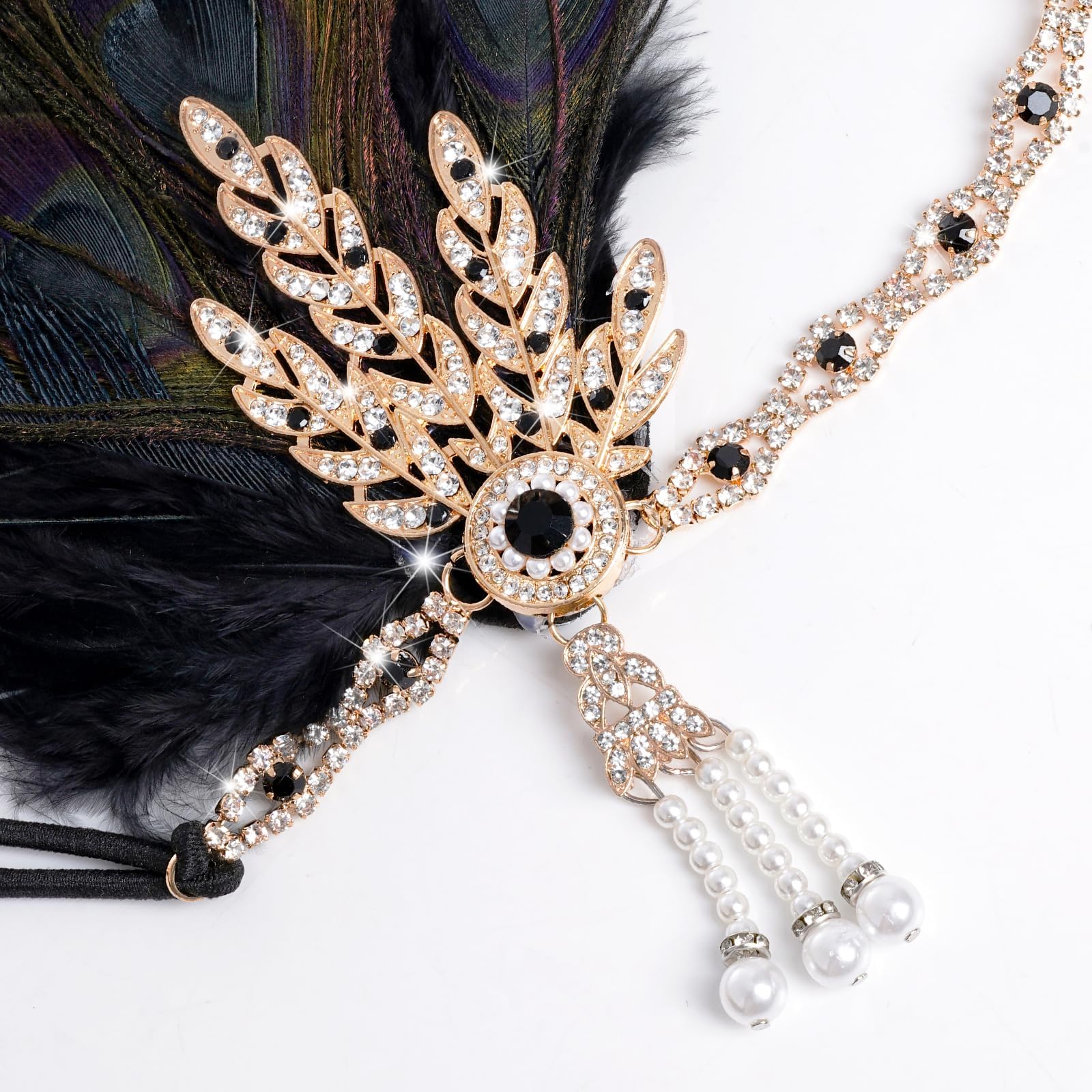 Tongcloud 1920s Flapper Feather Headband Roaring 20s Gatsby Headpiece Women's 1920s Headband Flapper Feather Headpiece (Black)
