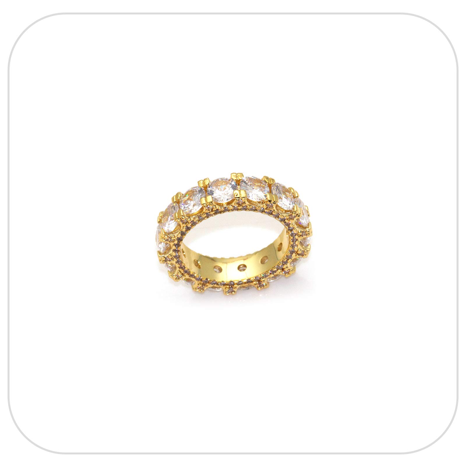 Nsitbbuery Hip Hop 18K Gold Bling Crystal Band Ring