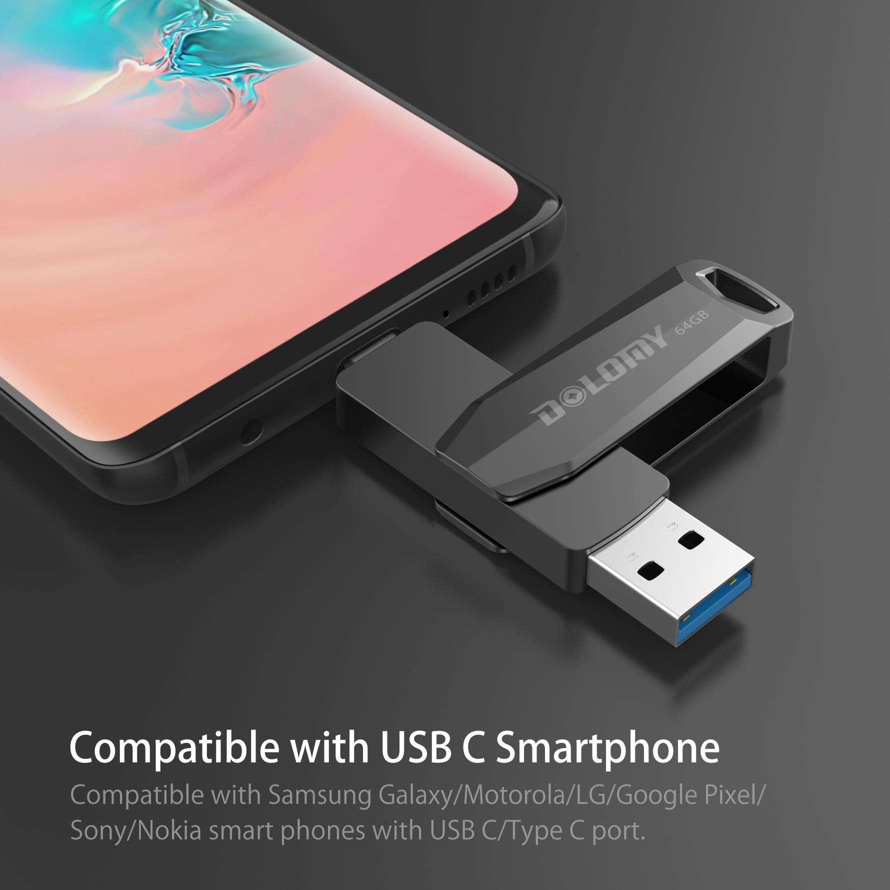 USB C Flash Drive, Dolomy 64GB USB C Thumb Drive, 2 in 1 OTG USB 3.1 Metal USB C Memory Stick Compatible with MacBook Pro Air, Type C Smartphones, Tablets