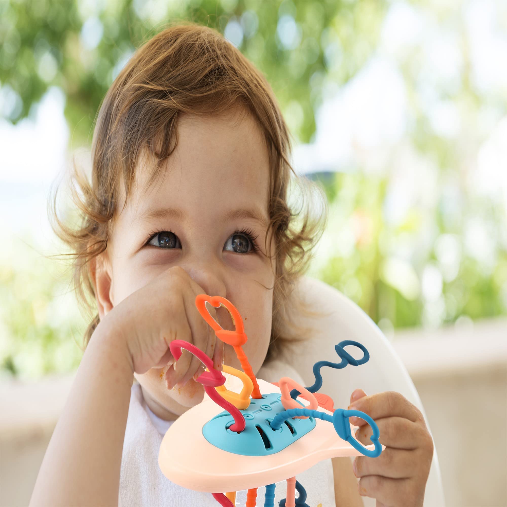 Silicone Pull String Interactive Toy, New 3-in-1 Teething Teether, Rattles ,Silicone Toys, Hidden Surprise Toys for Kids,Toys for Boys/Girls/Toddlers/Baby Age 18 M+