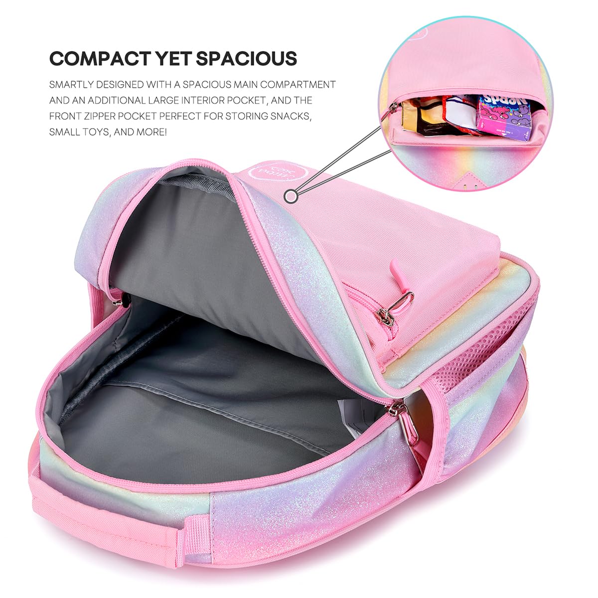 mibasies Toddler Backpack for Girls 2-4, Kindergarten Backpack for Girls, Rainbow Backpack for Preschool Daycare, Mini, Pink Blue Rainbow