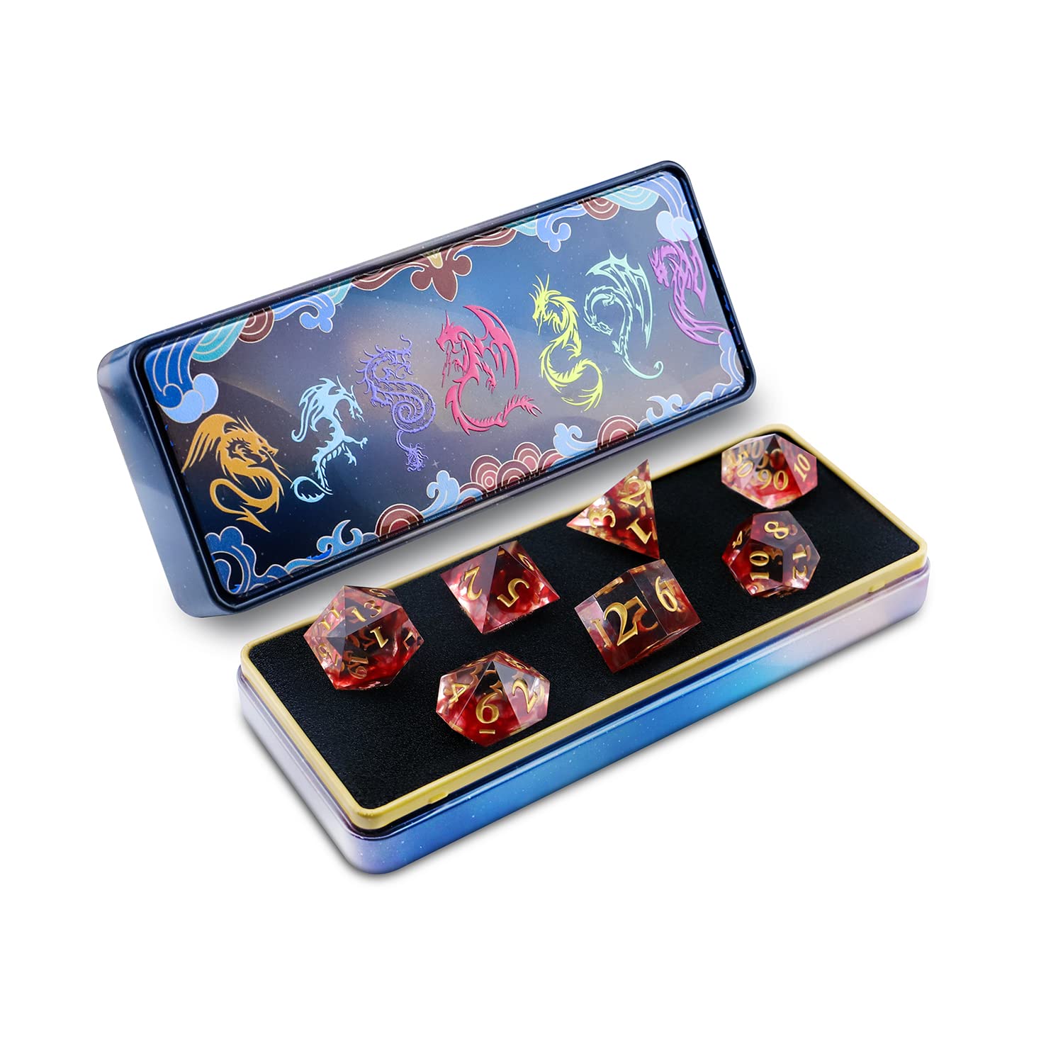 Vovotuzzi Role Playing DND Dice Dungeons and Dragons Handcrafted Dice Set with Metal Box, Great Gift Option for Role Play Game Players(Blue Purple)