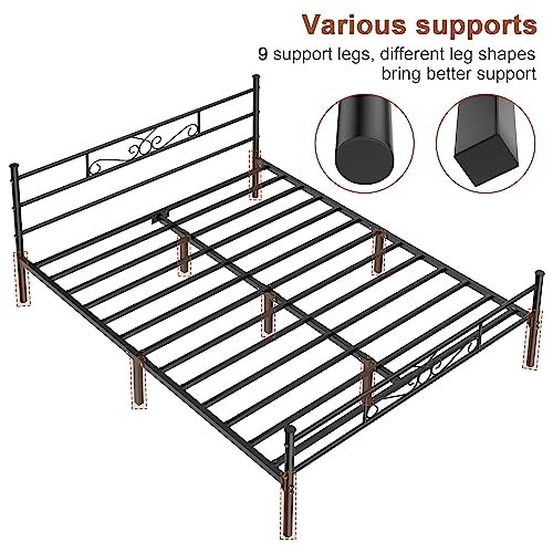Metal Platform Bed Frame, Metal Bed Frame with 13 Heavy Duty Steel Slats, 12.4" Height Storage Space, No Box Spring Needed, Perfect for Dorm, Bedroom, Guest Room (Black, King Size)