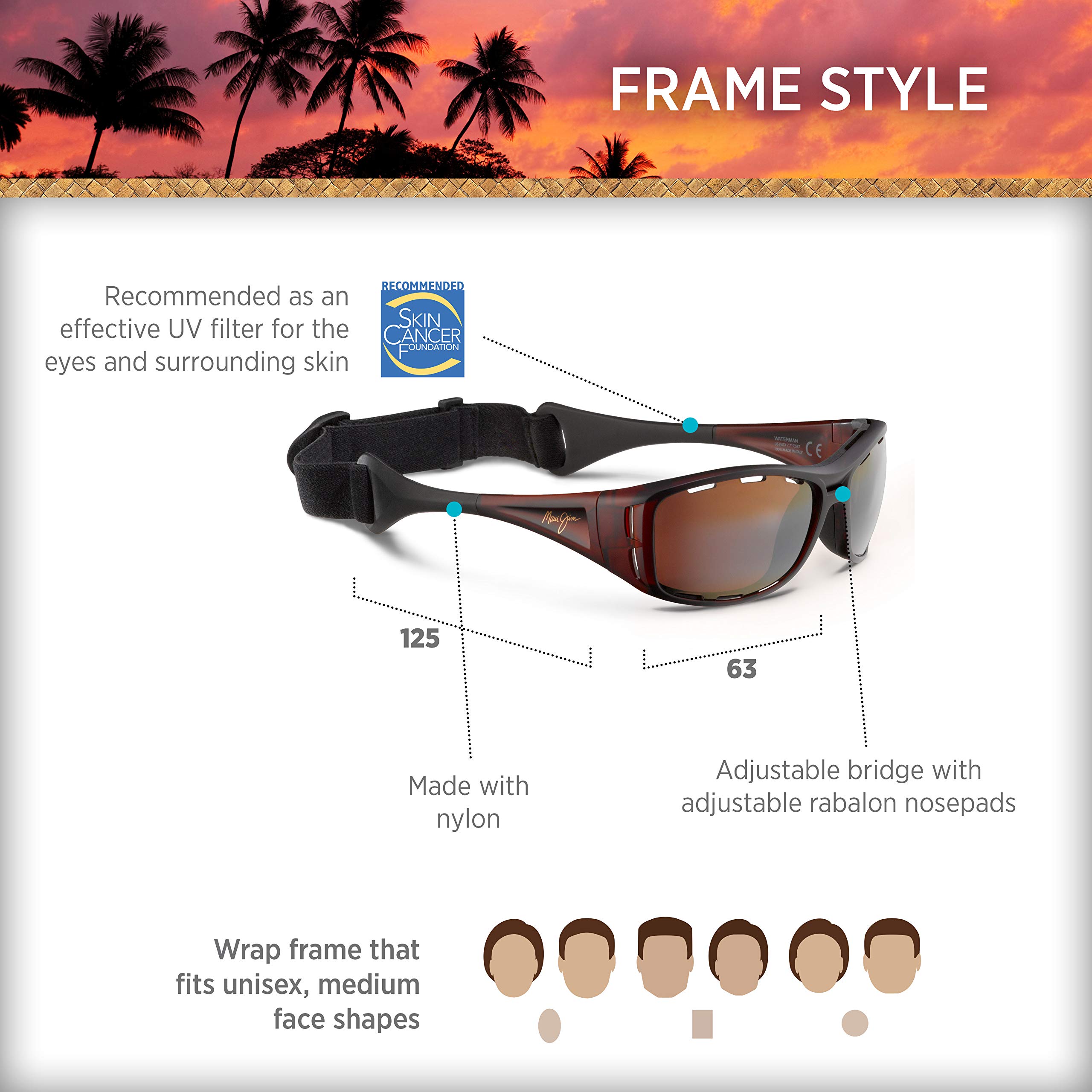 Maui Jim Men's and Women's Waterman Polarized Wrap Sunglasses, Rootbeer Matte/HCL® Bronze, Medium