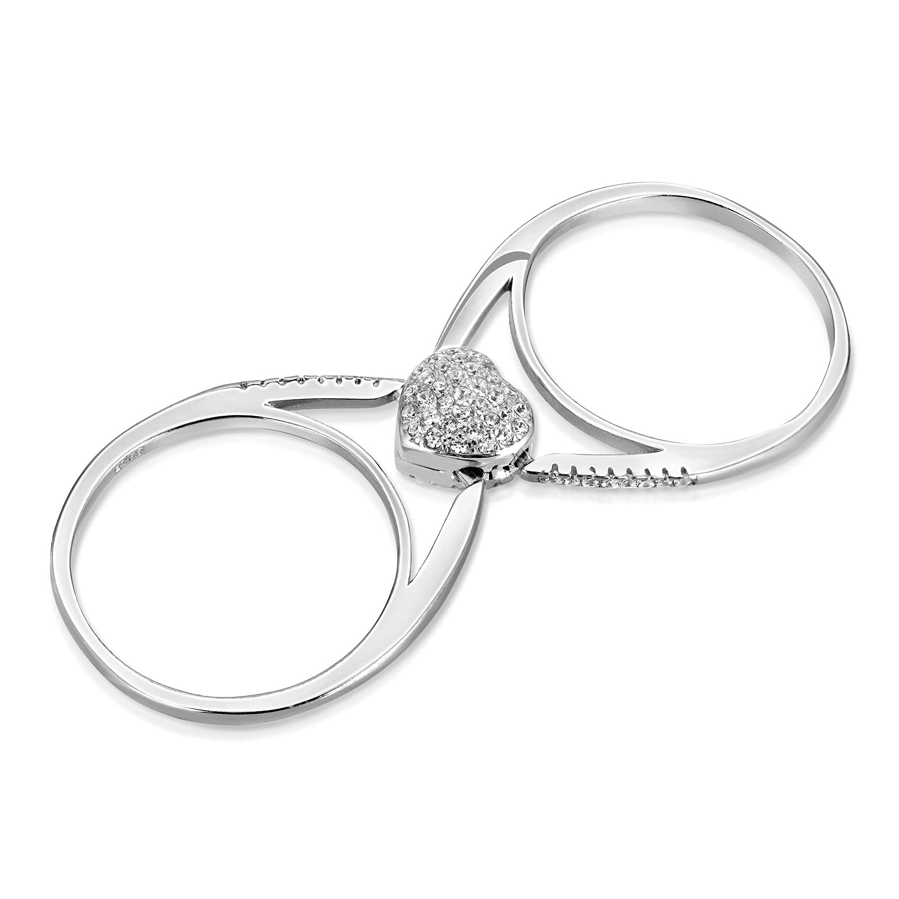 Sterling Silver 925 Reversible CZ Heart Bridal Ring (9)