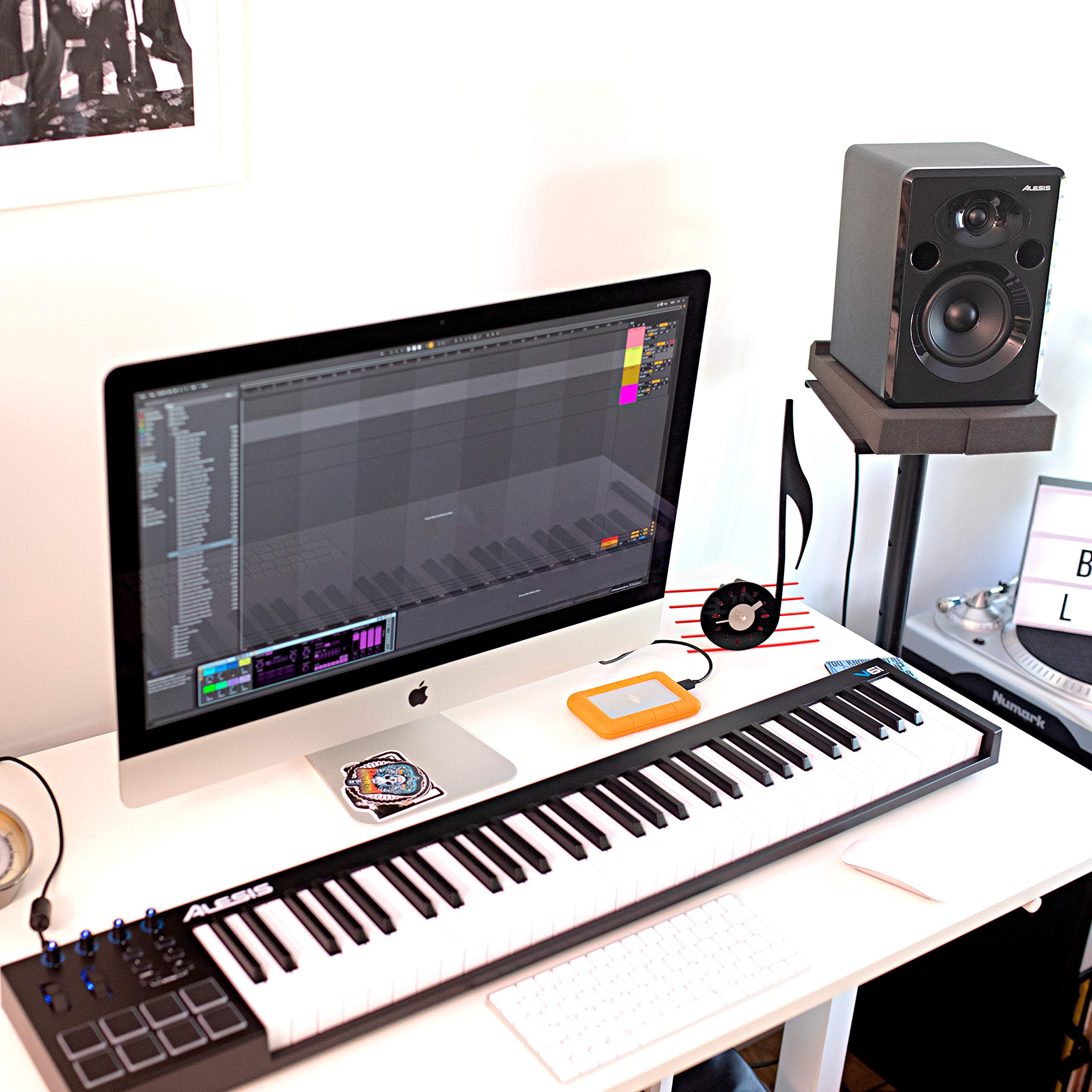 MIDI Controller Bundle | 61 Key USB MIDI Keyboard with 8 Beat Pads, Sustain Pedal and Software Suite – Alesis V61 and M-Audio SP-2