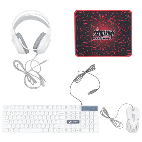 SOLUSTRE 1setheadset Gaming Wired Head White Ergonomic Pad with Lighting Rainbow Backlit Led Mat Phones Combo Mousepad RGB Tablet and Kit Computer Over Ear Accessory Mic for Mobile