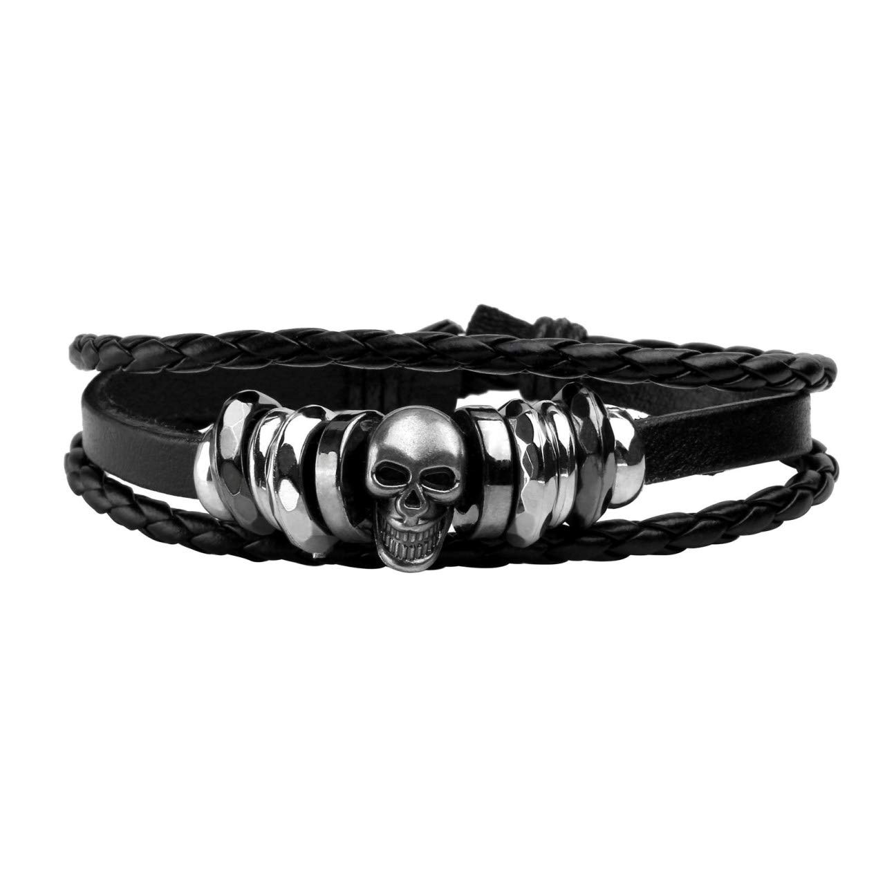 Manfnee6Pcs Braided Leather Bracelet for Men Women Punk Cuff Wrap Bangle Bracelets Adjustable Black
