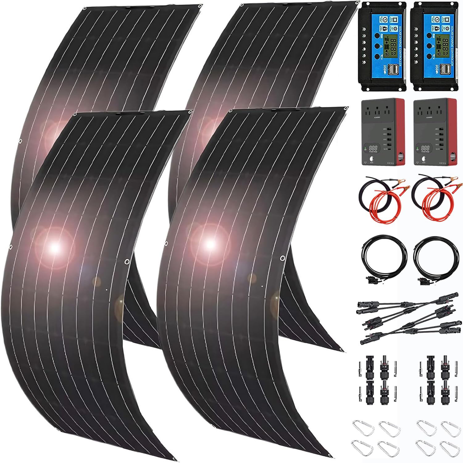 LOPMQRV 2000 Watt Solar Panel Kit, with 2pcs car Inverter and 2pcs 40A Charge Controller 4 × 500 Watt Monocrystalline Solar Panel for 12-48V Car Battery , Black 2000 Watt Inverter Kit