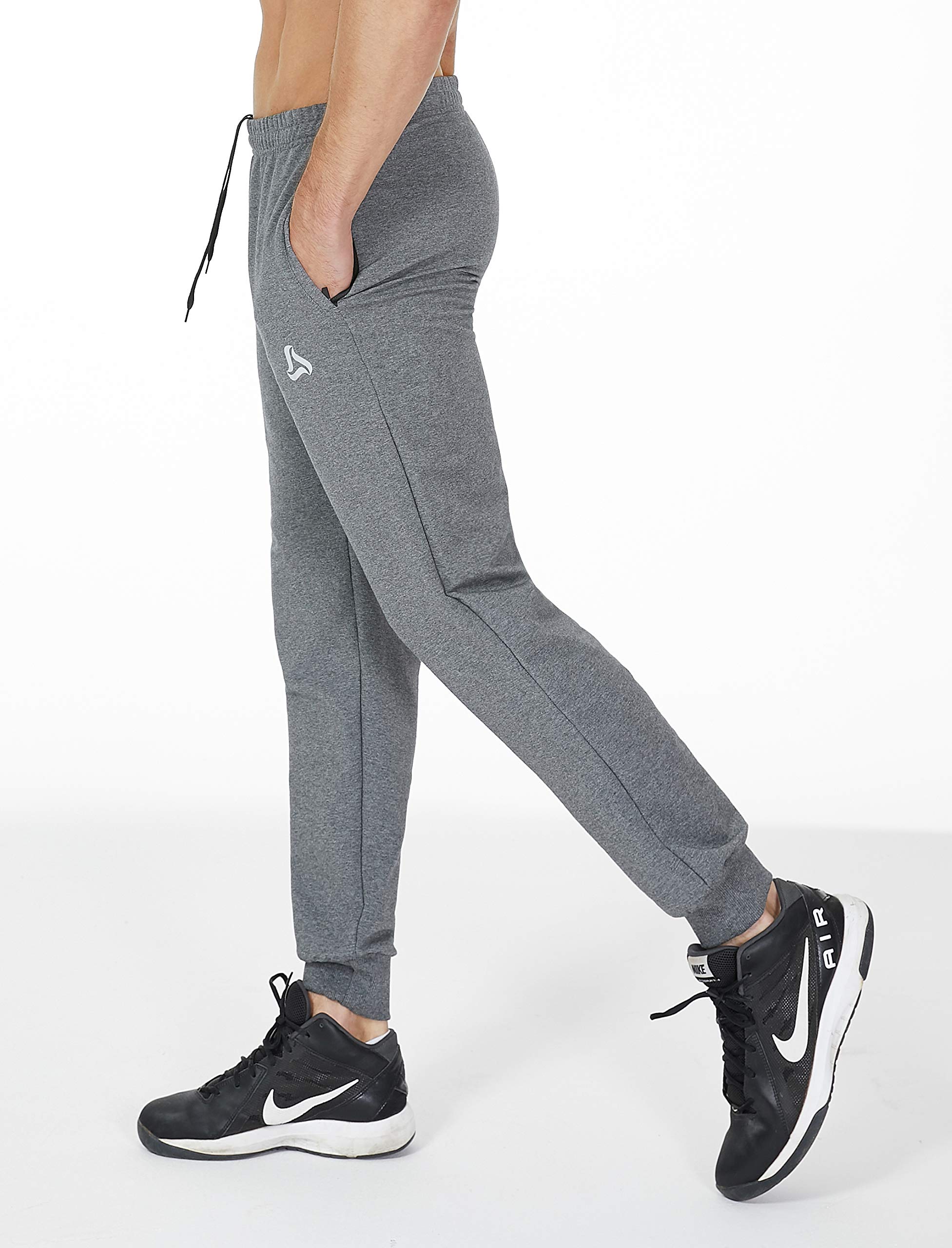 SILKWORLD Men's Jogger Sweatpants with Zipper Pockets Workout Track Pants,Navy,Dark Hemp Gray_mq4,Large