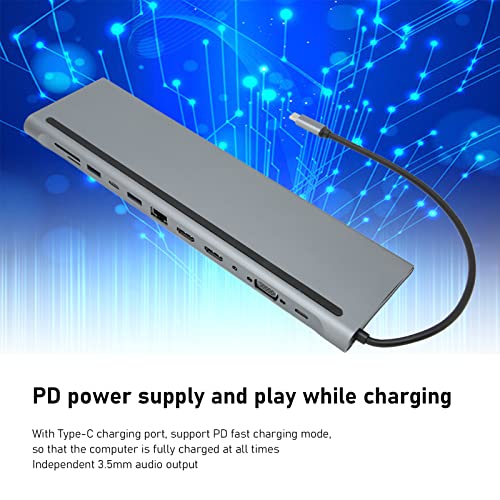 USB C Hub Hdmi Adapter, 12 in 1 USB-c Splitter Laptop Docking Station USB C to Ethernet Multiport Hub with USB Rj45 Vga Card Reader 3.5mm Audio