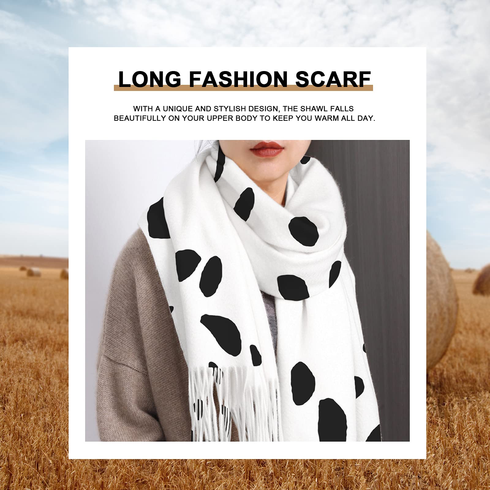 merahans Women's Dalmatian Print Scarf Pashmina Shawls and Wraps Comfortable Long Scarf Winter Warm Scarves