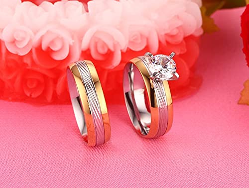 Personalized Wedding Rings Set for Him and Her Custom Engagement Rings for Couples Matching Rings Gold Titanium Wedding Band Cubic Zirconia