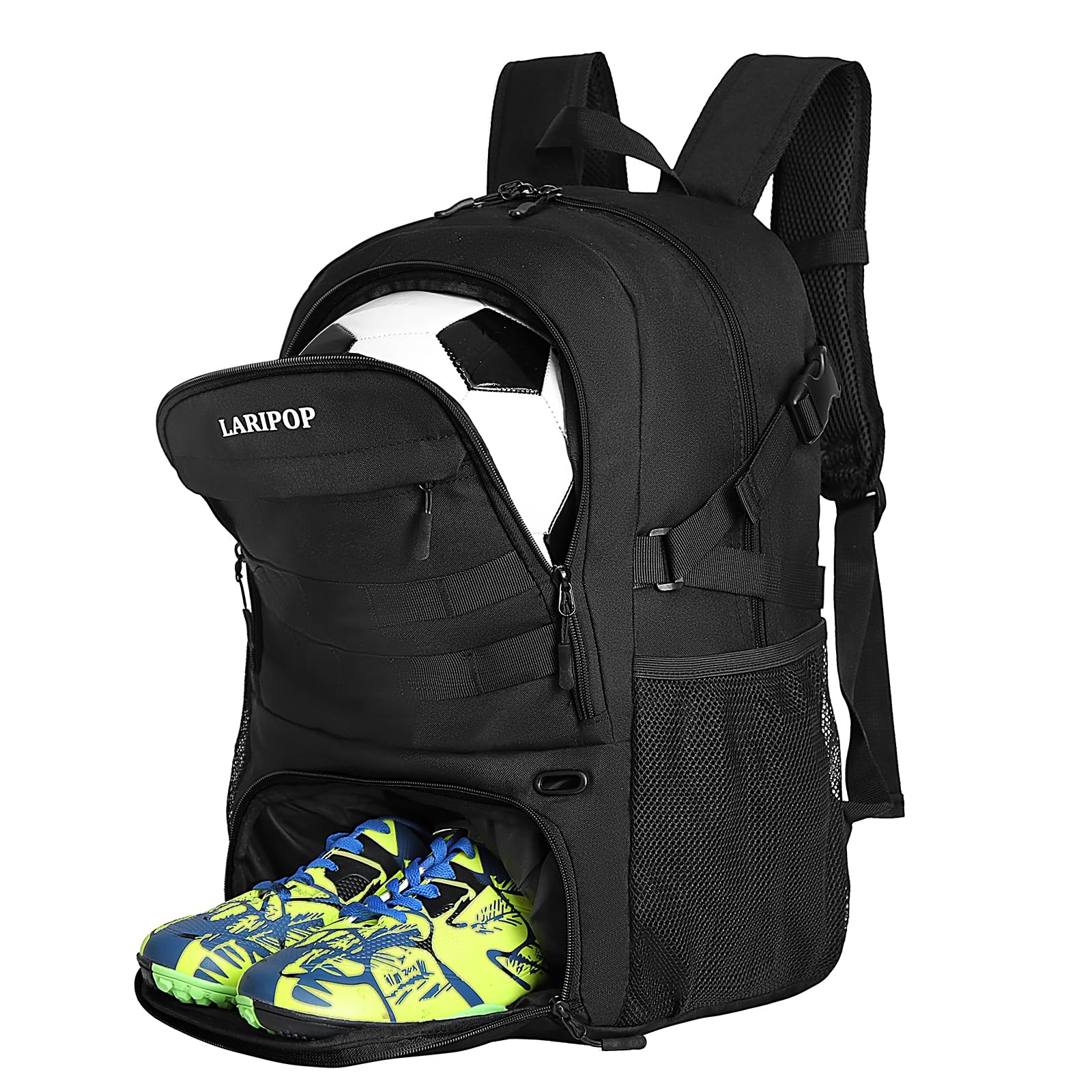 LARIPOP Boys Soccer Bag - Soccer Backpack, Colorful Waterproof Sports Bag Suitable for Volleyball, Basketball Accessories, Large Capacity Equipment Bag, with Ball Compartment and Laptop Compart