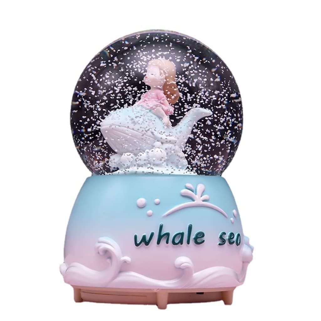 SEASD Dream Dolphin Crystal Ball Girl Birthday Gift can Rotate The Floating Snow Music Box Octave Box Ornaments ( Color : Blue , Size : 15*10cm )