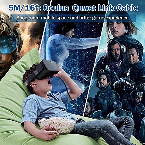 Quest 2 Link Cable 16FT, Upgrade Link Cable VR Quest 2 & Oculus Quest 2 Charging Cable USB C 3.1 Gen1 Cable 5Gbps Data Sync with Right Angle Connector