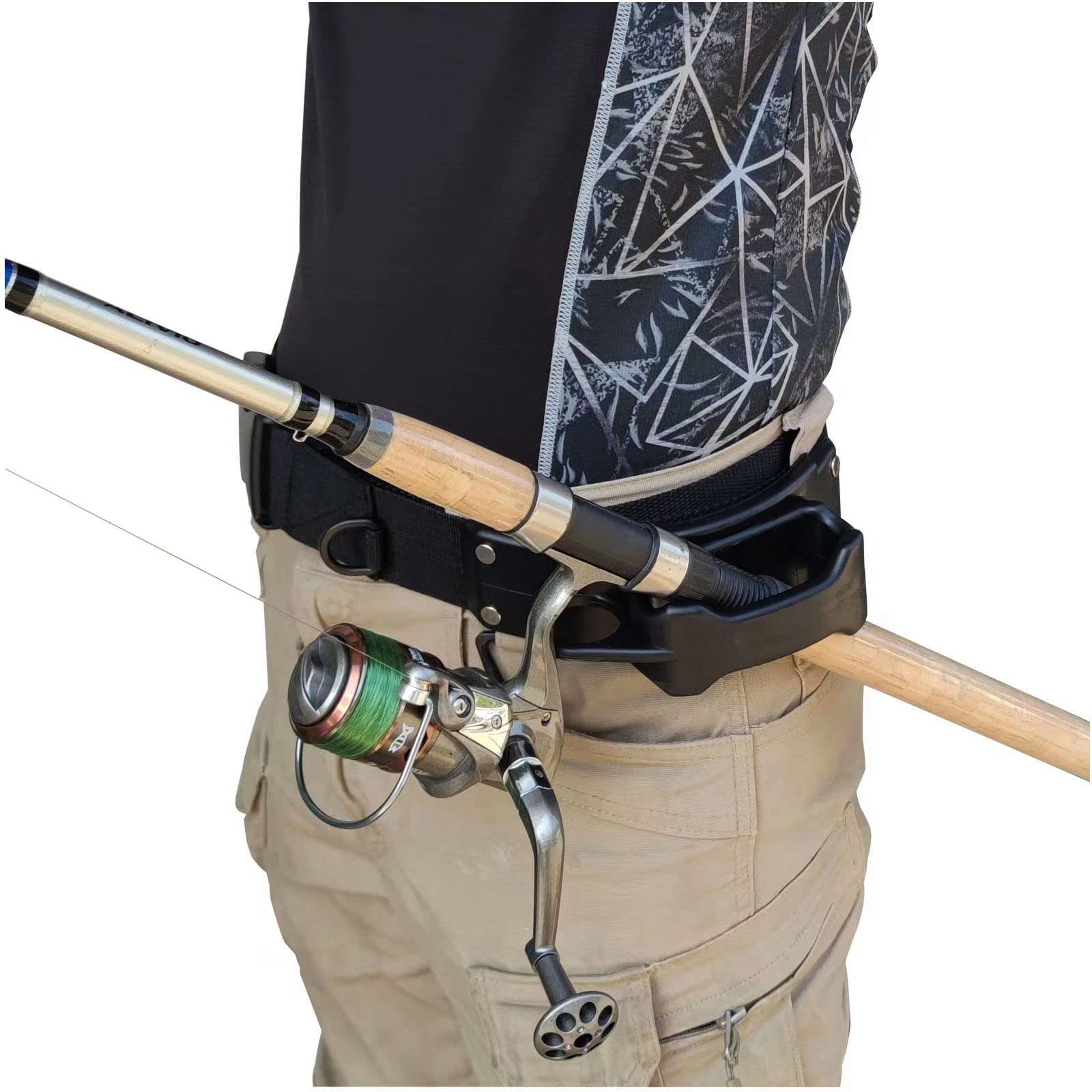 RILEYSON Fly Rod Holder,3rd Hand Belt,Fishing Wading Belt,Fishing Belts Outdoor Lure Fishing Essential Tool with 25pcs Soft Lures, Black