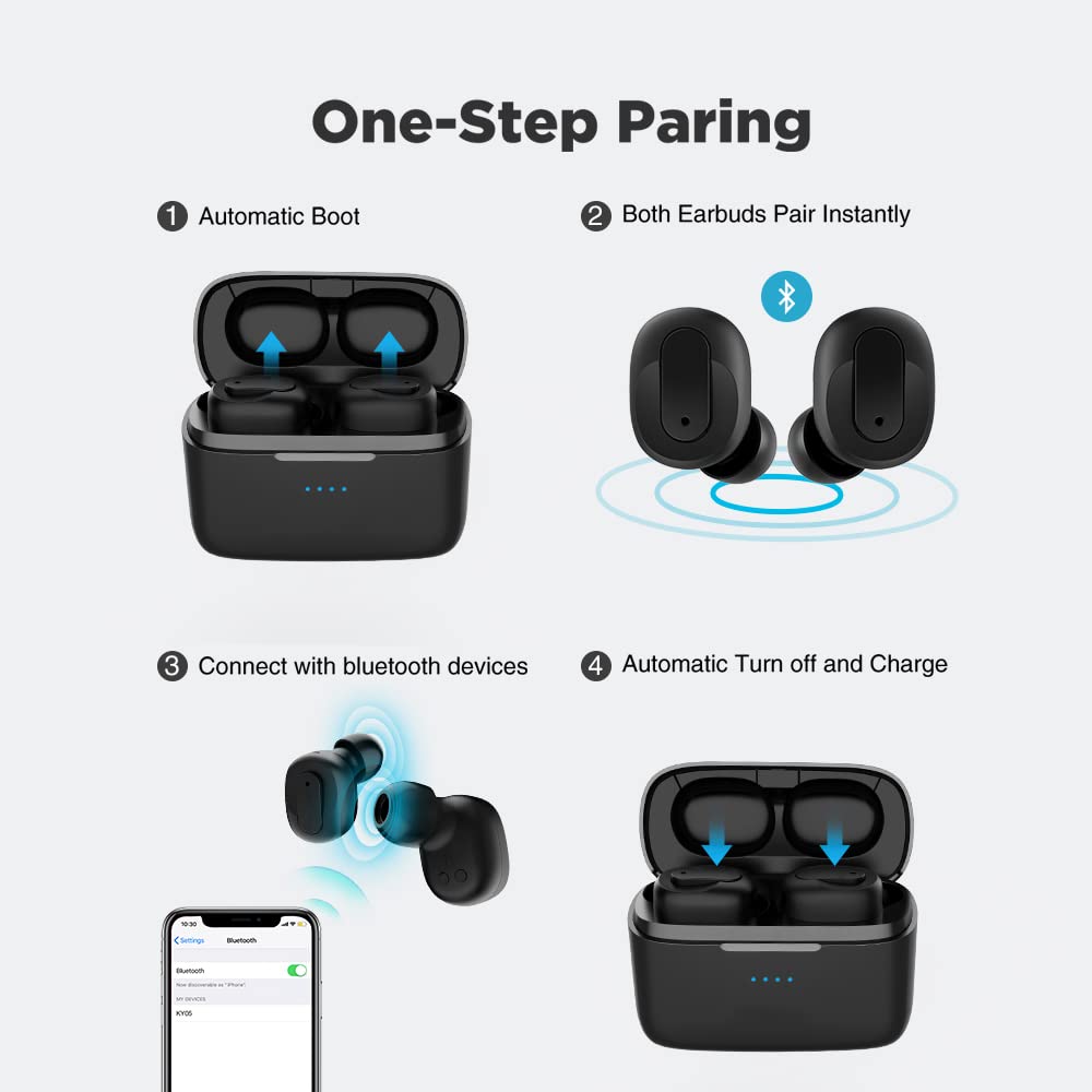 Uncahome True Wireless Earbuds, Bluetooth Earphones Touch Control with Wireless Charging Case, Waterproof Stereo Earbuds in-Ear, Built-in Mic Headsets, Premium Deep Bass for The Sport