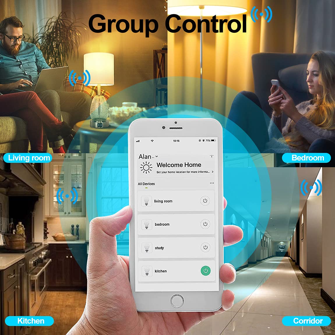 OHLUX Smart WiFi & Bluetooth Light Bulbs Work with Alexa Google Home Siri, 10W 900lumen LED Light Bulb Dimmable 2700K Warm Light to 6500K Daylight, A19 E26 (100W Equivalent) 8Pack