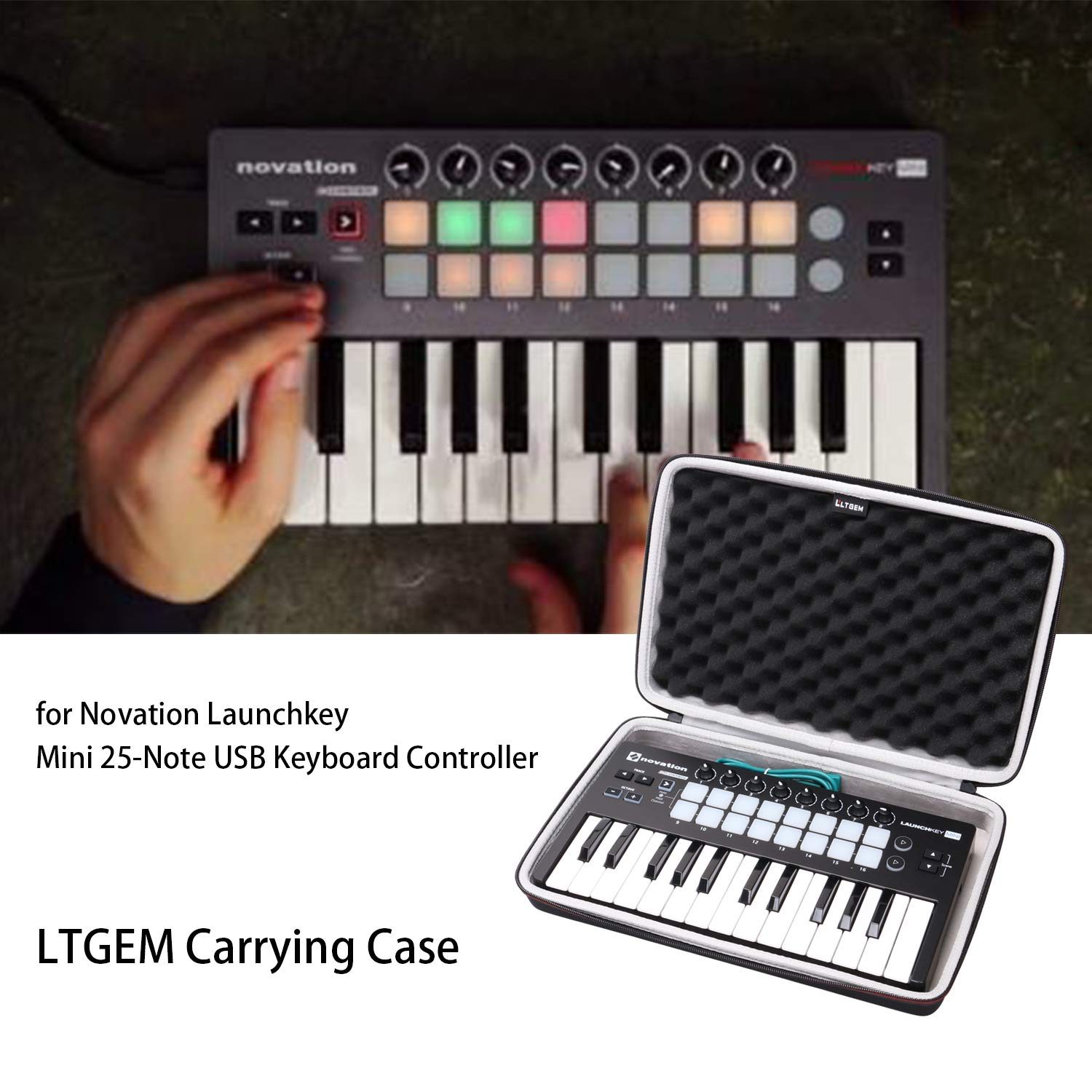 LTGEM EVA Hard Case for Novation Launchkey Mini 25-Note USB Keyboard MK2 Controller - Travel Protective Carrying Storage Bag