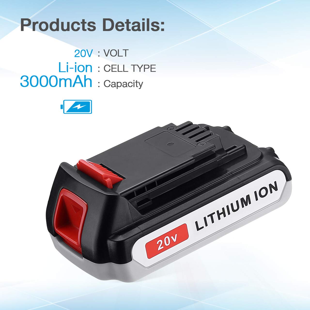 Powerextra 2 Pack LBXR20 Battery 3.0Ah Replace for Black and Decker 20V MAX + 20V Charger for Black Decker 20V MAX 20V