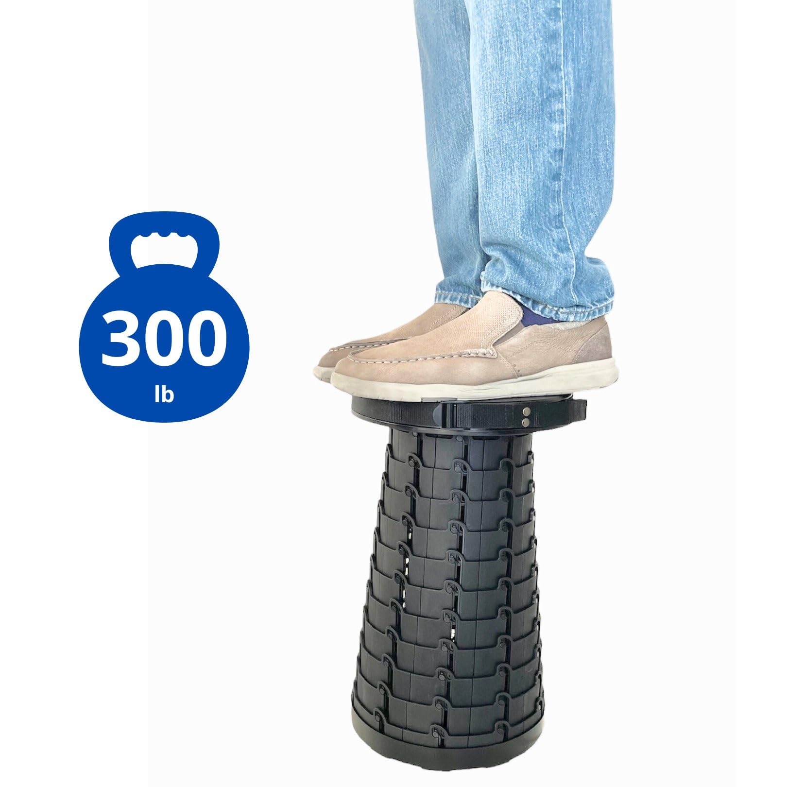 Mini-Max Stool 17.7-Inch Grey and Black Plastic Adjustable Height Retractable Camping Stool with Carrying Strap