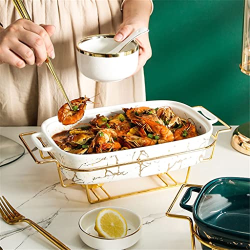 SEASD Nordic Rectangular Ears Ceramic Pot Household Tableware Light Fire Heating Hotel Dry Soup Pot Creative Pot Rack ( Color : Gray , Size : 34.5*20.5*6cm )