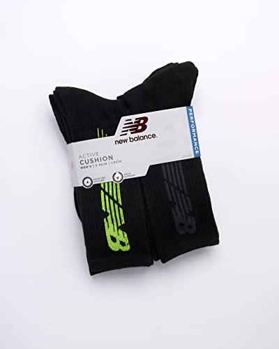 New Balance Men's Athletic Arch Cushion Comfort Crew Socks (5 Pack), Size 6-12.5, Black Logo