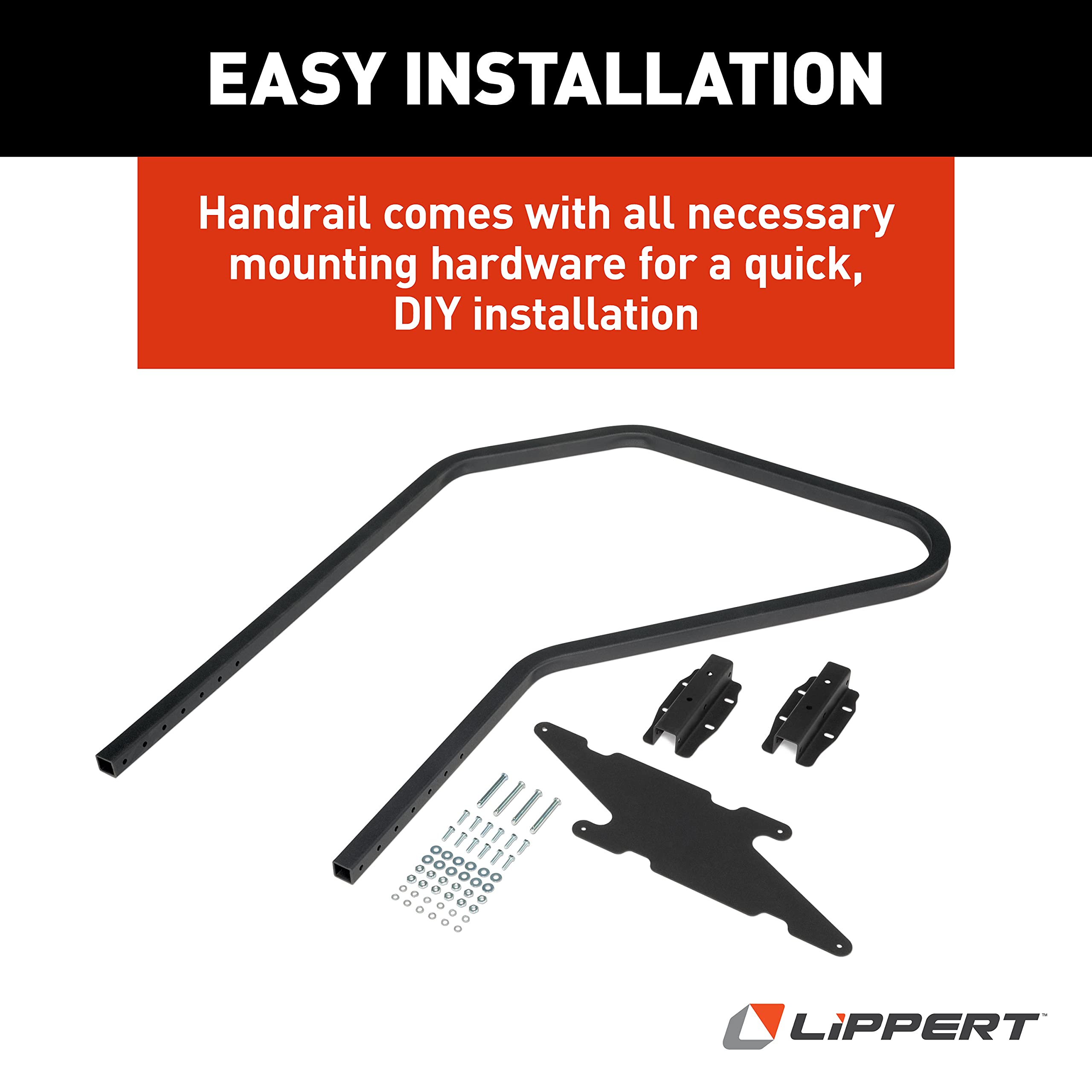Lippert Solid Step Entry Assist Handrail, Accommodates Door Widths up to 36”, Easy Installation, Locking Pins for 5” Adjustment, for 5th Wheel RVs, Travel Trailers, Motorhomes - 799640, Black