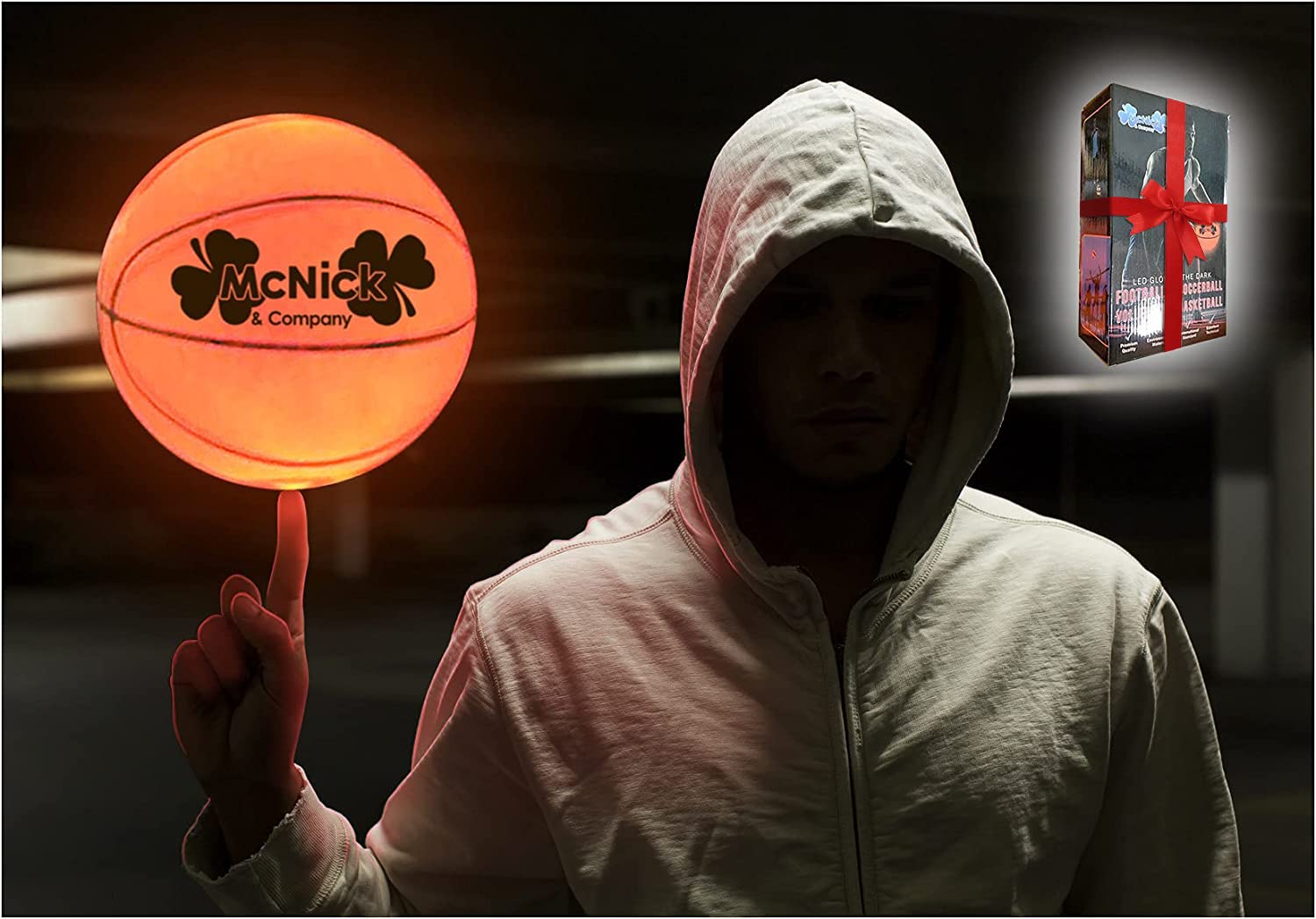 MCNICK & COMPANY LED Glow in The Dark Basketball - 29.5 Glowing Basketball - Lighted Basketball with Batteries Preinstalled - Smart Basketball for Kids - Nightime Basketball
