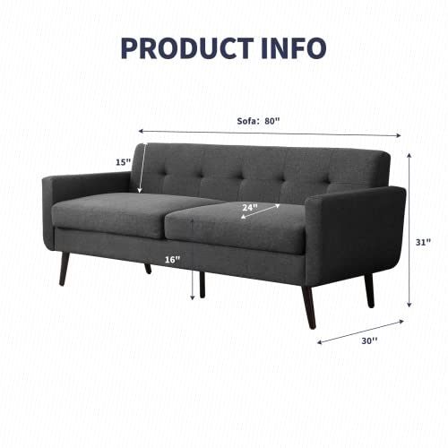 ZAFLY 80inches Loveseat Sofa Couch,Futon Sofa Modern Button Tufted Upholstered Couch Furniture with 5.9" Upholstered Cushion for Living Room Bedroom Office Apartment (Dark Gray)