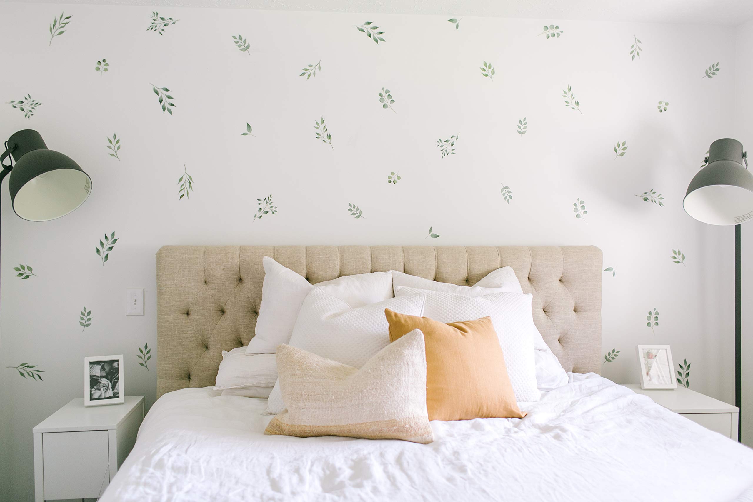 Modern Maxwell Wall Art Decals for Girls Nursery, Bedroom, Living Room Eden Greenery Leaf Room Sticker Set 44 Pieces