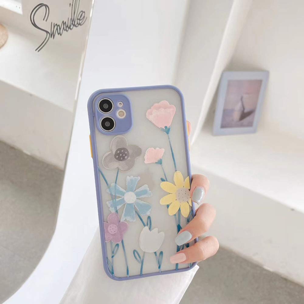Ownest Compatible for iPhone Xs Max Case for Clear Frosted PC Back Flowers Pattern 3D Floral Girls Woman and Soft TPU Bumper Protective Silicone Slim Shockproof Case for iPhone Xs Max-Purple