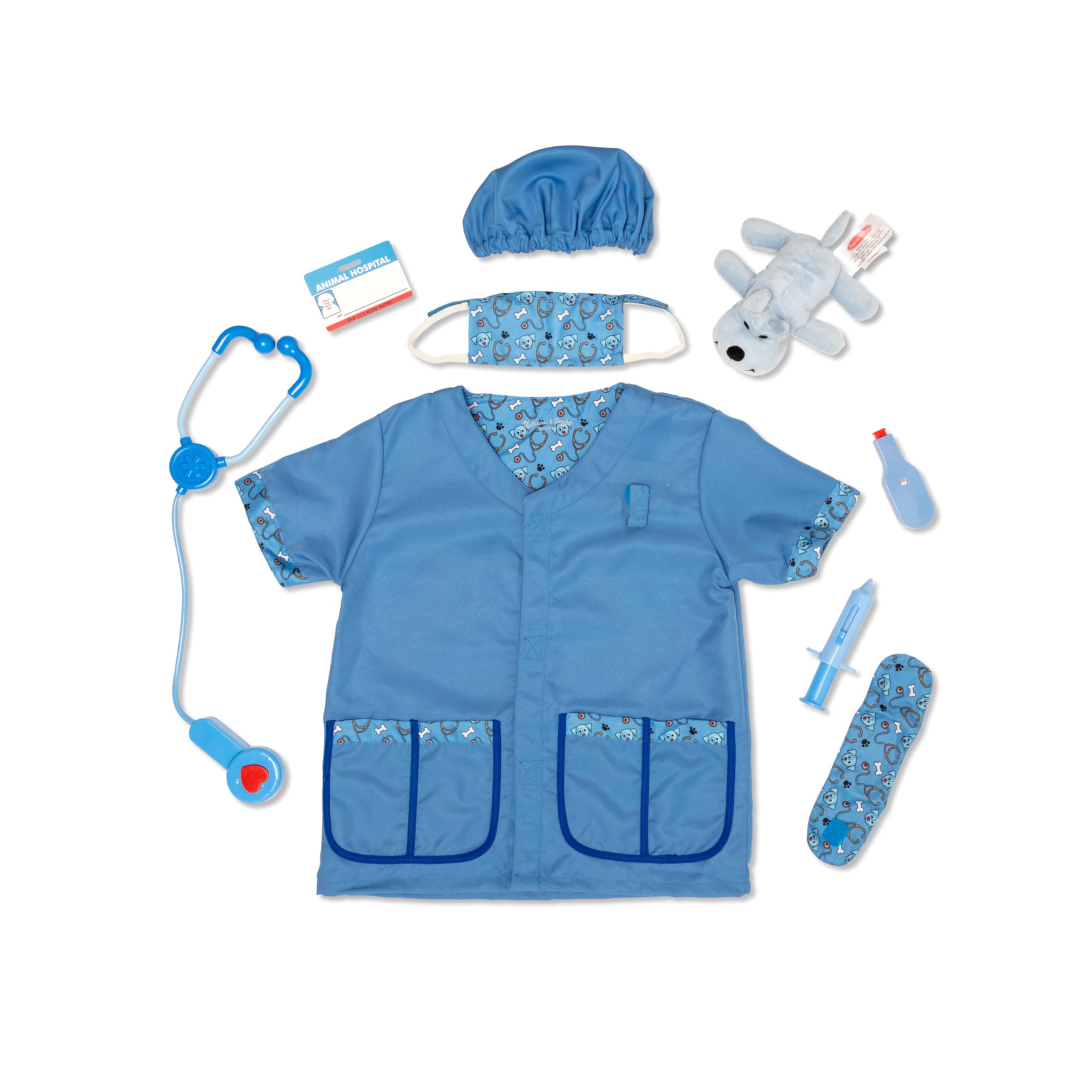 Melissa & Doug Veterinarian Role-Play Costume Set (Frustration-Free Packaging) - Kids Vet Costume Pretend Play Dress-Up Blue Large